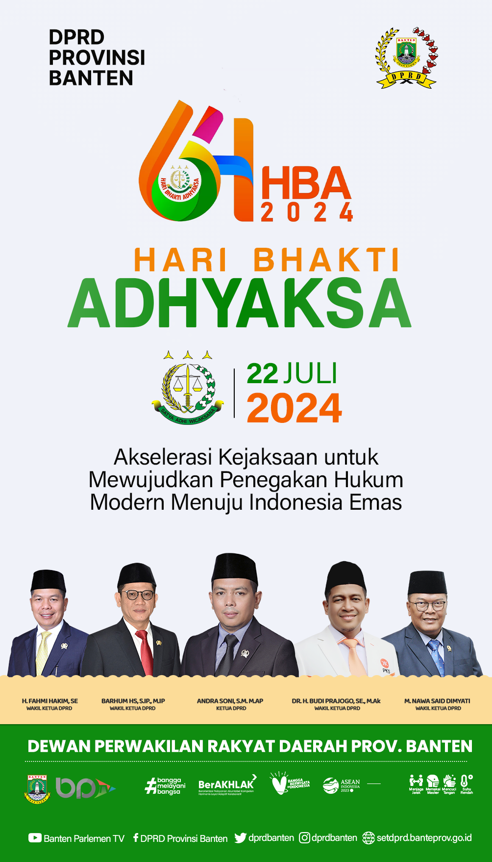 DPRD Provinsi Banten Mengucapkan Selamat Memperingati Hari Bhakti Adiyaksa (HBA) Ke 64 Tahun ...